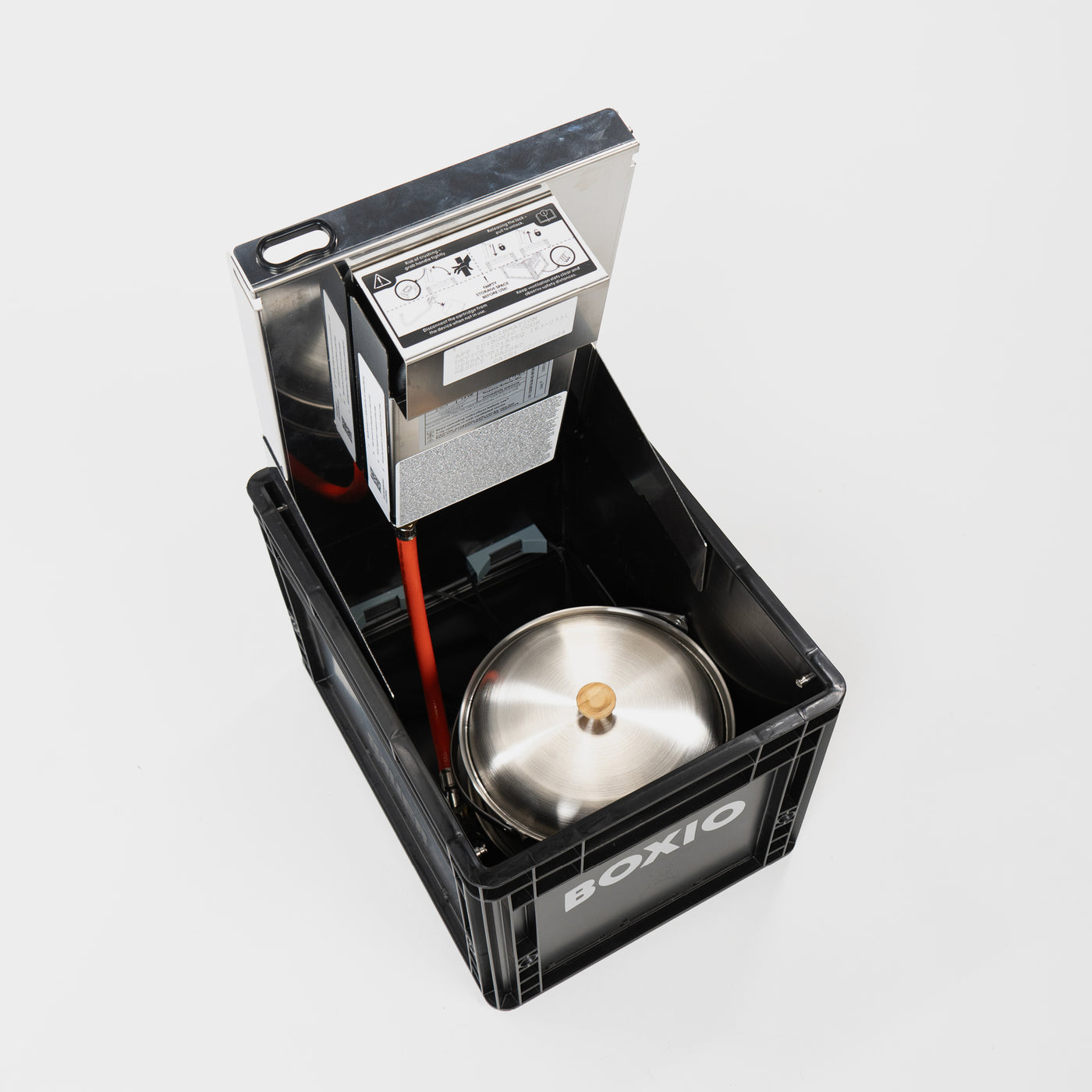 BOXIO COOK PLUS I Mobiler Gaskocher in Euroboxformat mit Camping Topfset