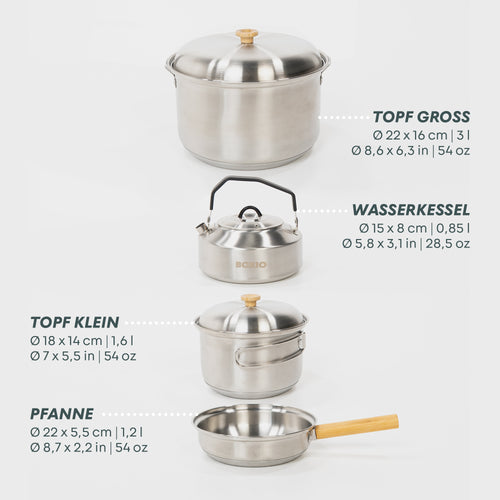 BOXIO COOK PLUS I Mobiler Gaskocher in Euroboxformat mit Camping Topfset