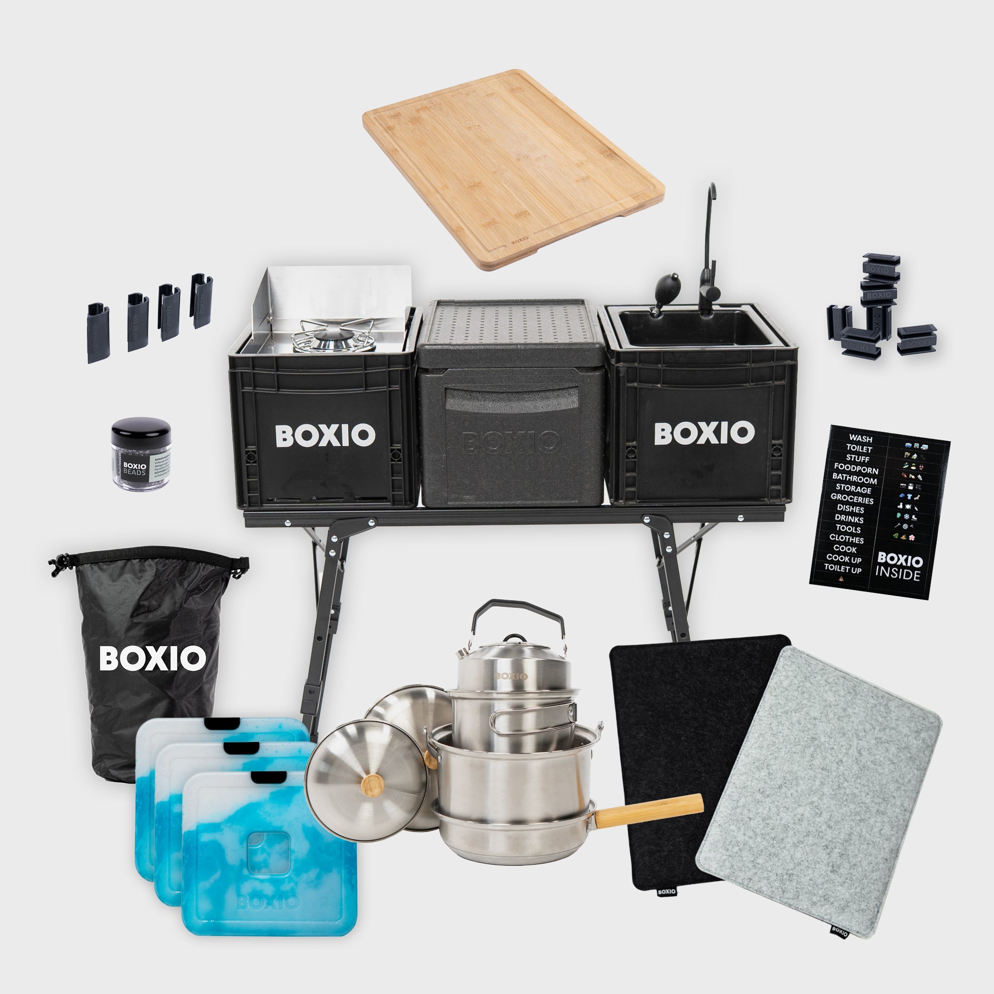 BOXIO KITCHEN PLUS I Mobile outdoor camping kitchen with camping table